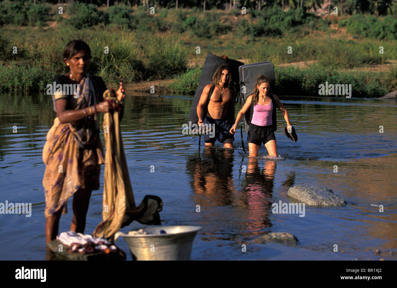 Hampi river crossing hi-res stock photography and images - Alamy