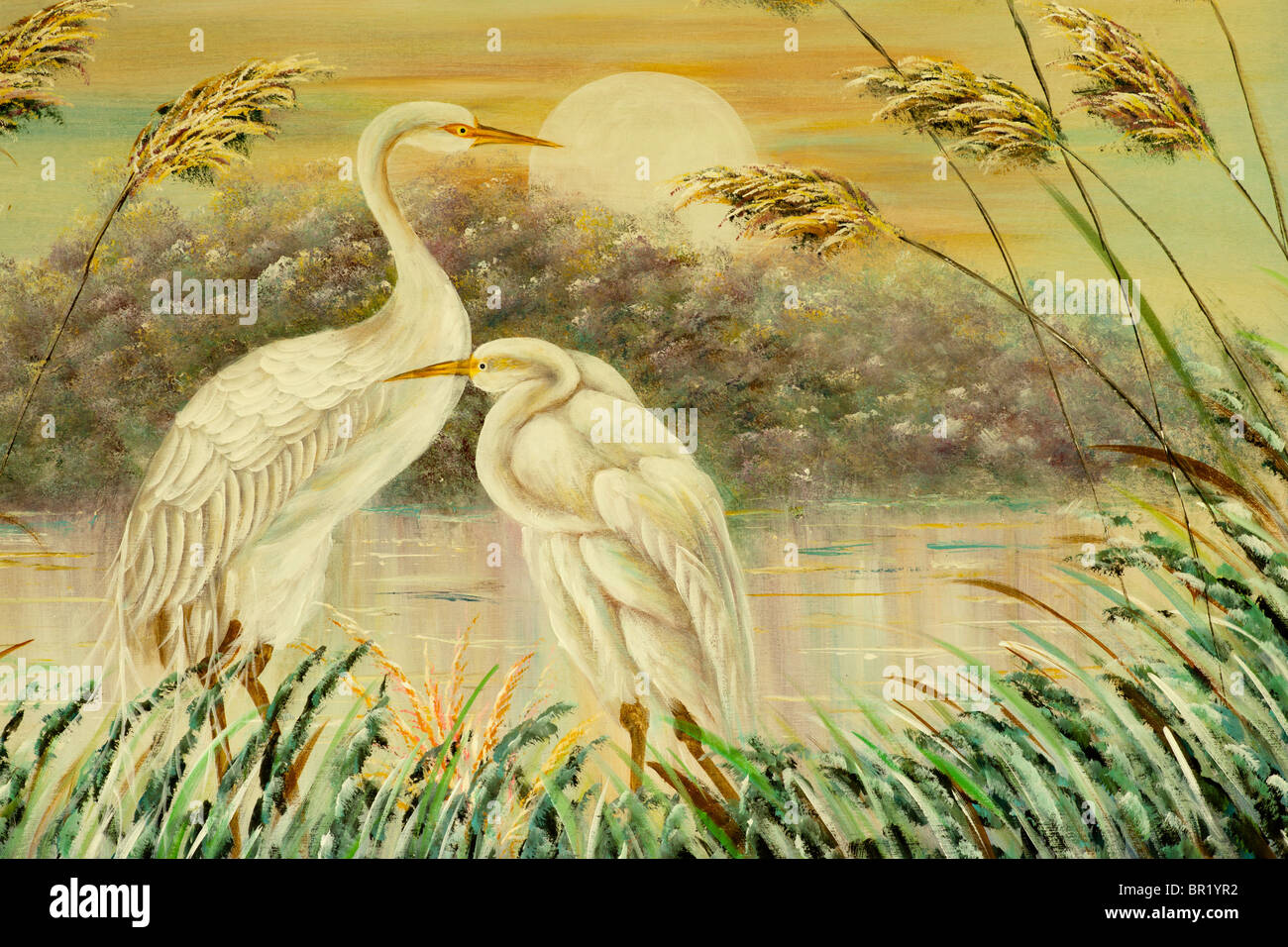 Egret Oil Painting Stock Photo - Alamy