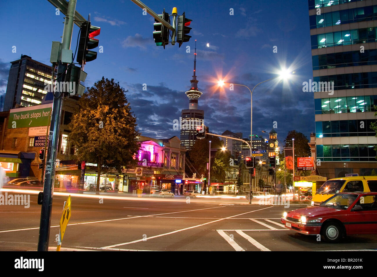 Auckland, New Zealand. An evening in downtown Auckland with the famous ...