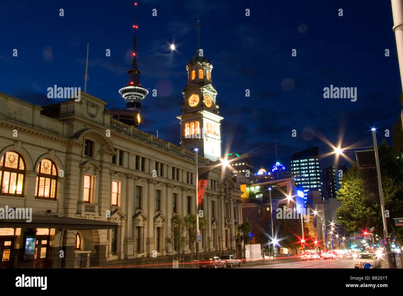 Auckland, New Zealand. An evening in downtown Auckland with the famous ...