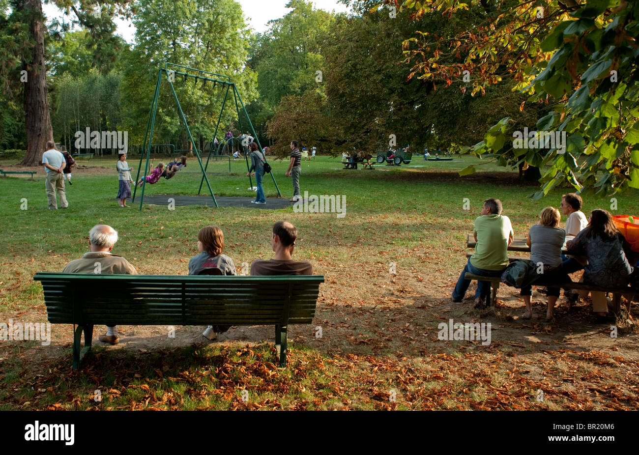 France - Crowd, Tourist Families Playing on Children"s Public ...