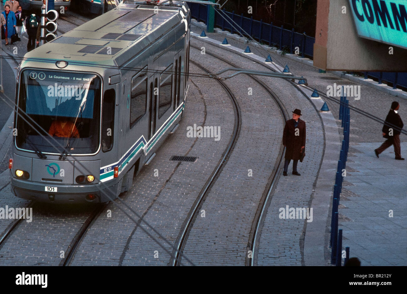 SAINT DENIS, Paris, Suburb, France, T1 Line, TRAMWAY Line from Above on ...