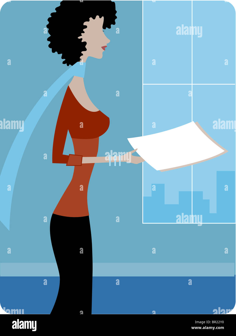 A woman holding a document, side view Stock Photo - Alamy