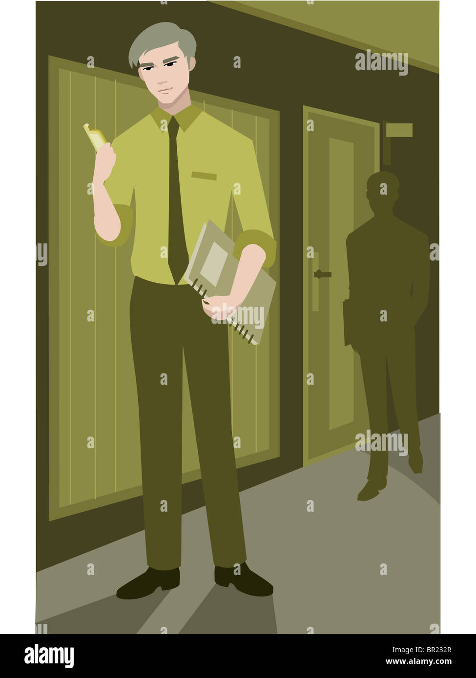 A man holding mobile phone and file, full-length Stock Photo - Alamy