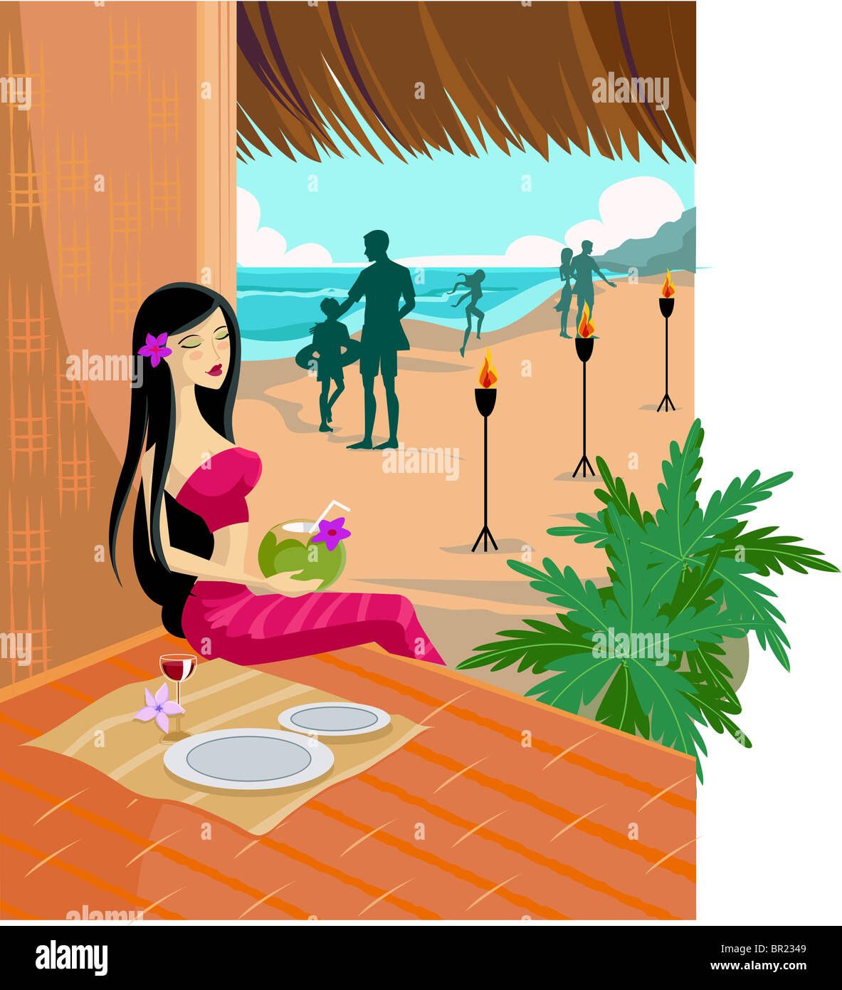 Woman sitting beach illustration hi-res stock photography and images ...