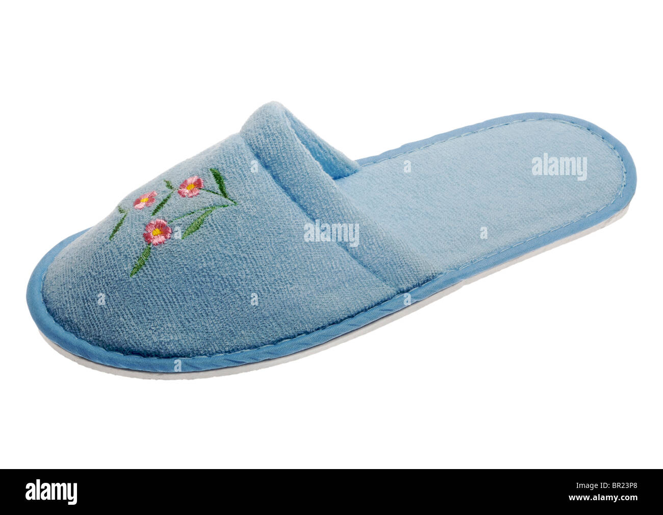 Blue ladies slipper on white background Stock Photo - Alamy
