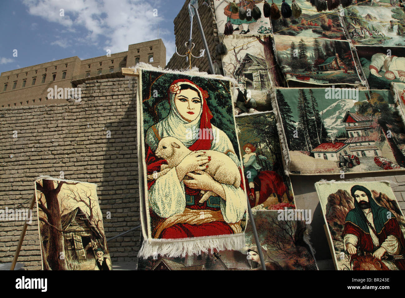 Traditional Kurdish rugs for sale in a souvenir shop in the city of ...