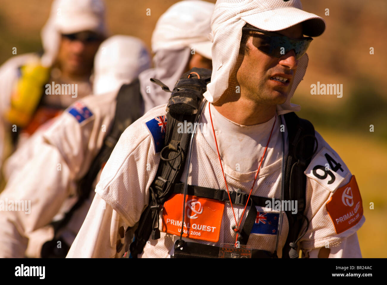adventure racers hiking in the desert in a race in Moab, Utah Stock ...
