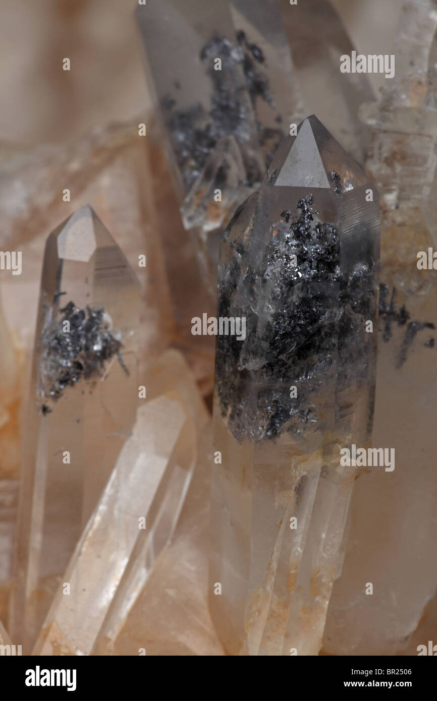 Quartz (SiO2 - silicon dioxide) with rare galena inclusions Stock Photo ...