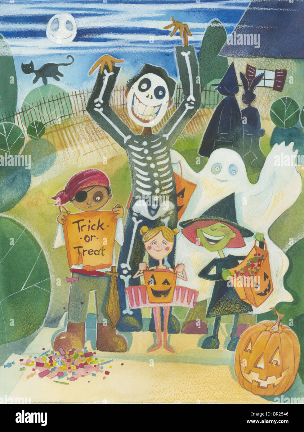 group of kids trick or treating Stock Photo - Alamy