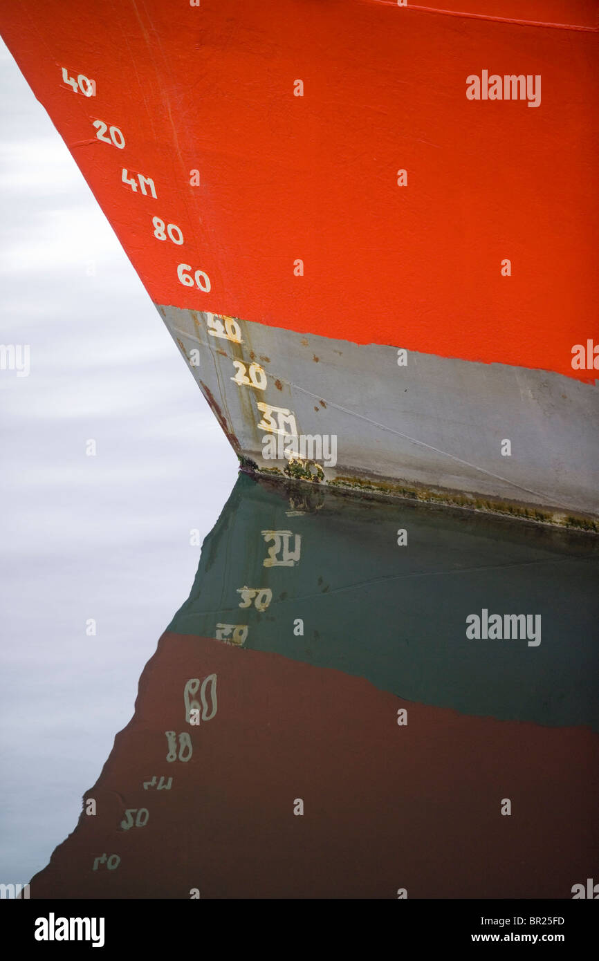 Hand painted depth markers on the bow of a boat in the harbor at Cape ...
