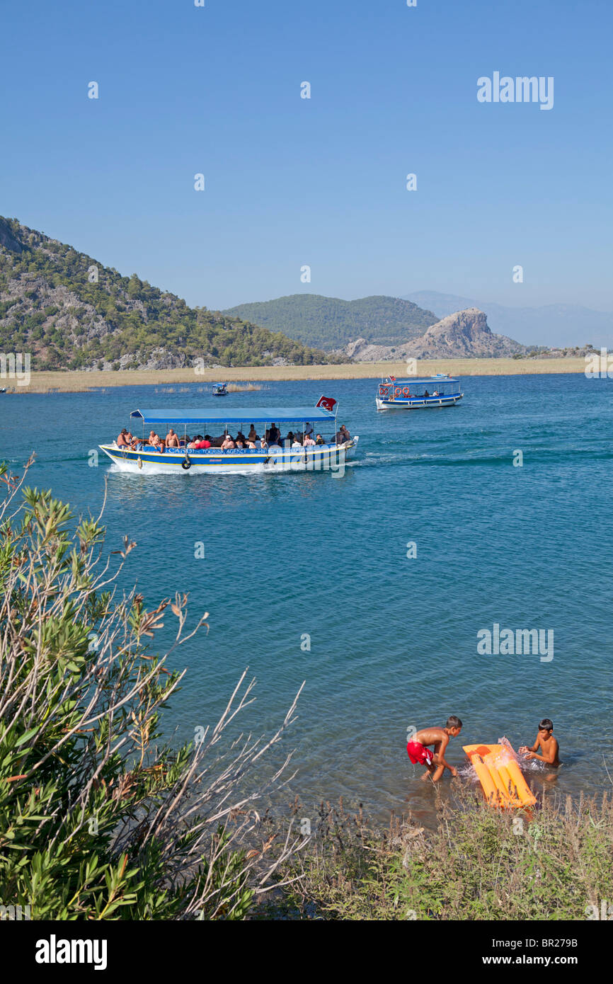 excursion boats, Iztuzu Beach (turtle beach), Dalyan-Delta, West Coast ...