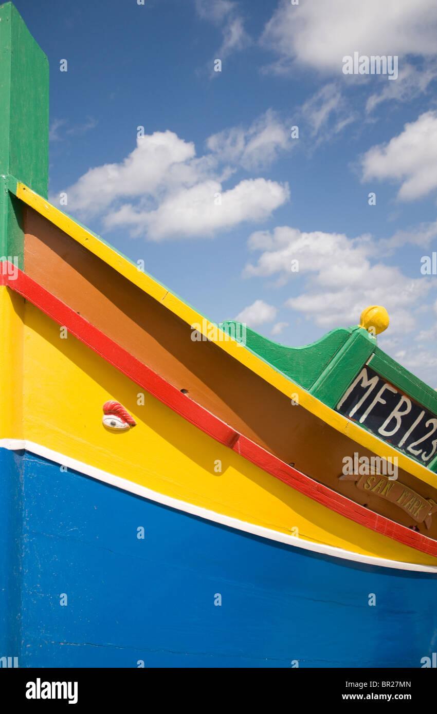Gozo boat luzzu painted wooden fishing boat in traditional colours in ...
