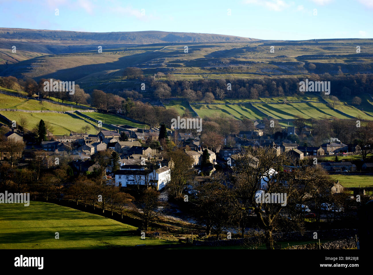 The U shaped valley of the River Wharfe in Wharfedale North Yorkshire ...