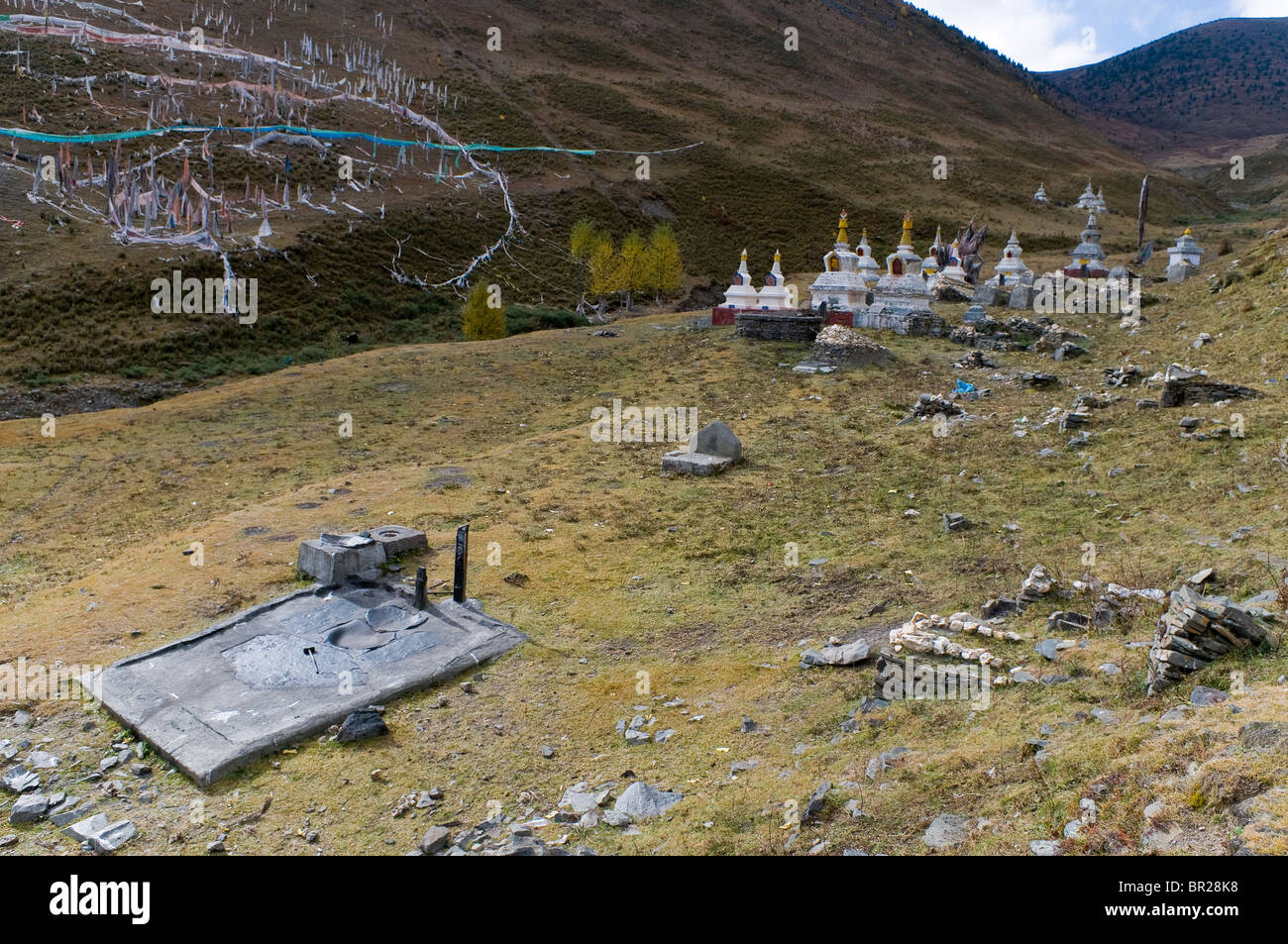 Preparation area of Tibetan Buddhist sky burial grounds, Juli Monastery ...