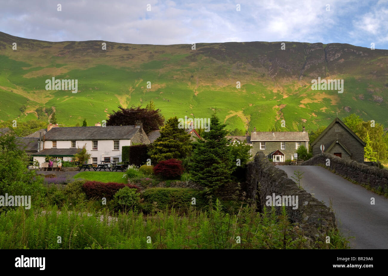 Grange and Maiden Moor, Lake District. Houses and the small church in ...