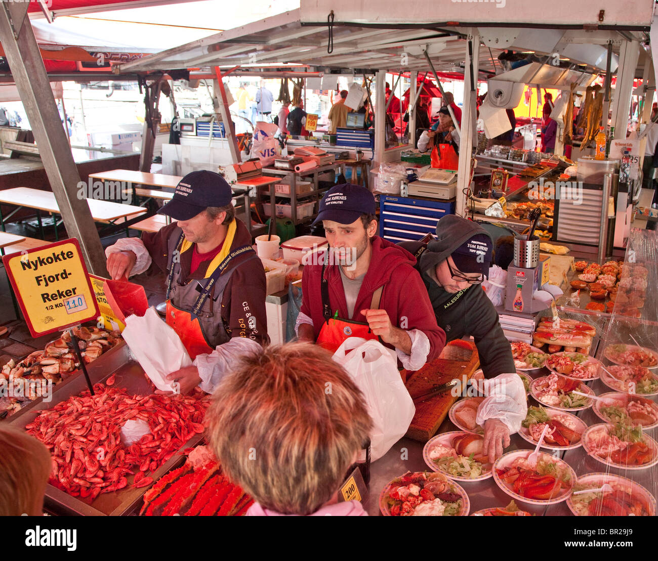 Bergen seafood market, Norway Customers buying fresh produce from ...
