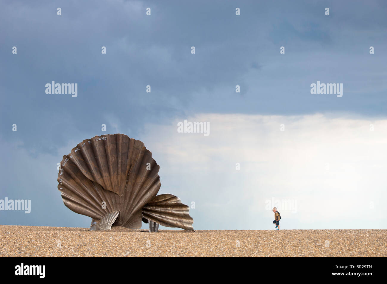 Seashell sculpture on the beach, Alderburgh, Suffolk, England, United ...