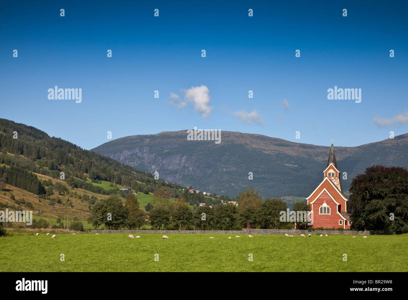 Olden 'New church' built 1934, Olden, Norway. Bright sunlight Stock ...