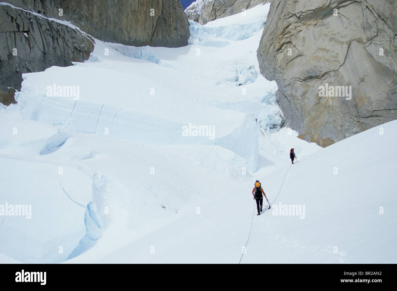 Two climbers approach the SW Pillar of Cerro Pollone, Argentine ...