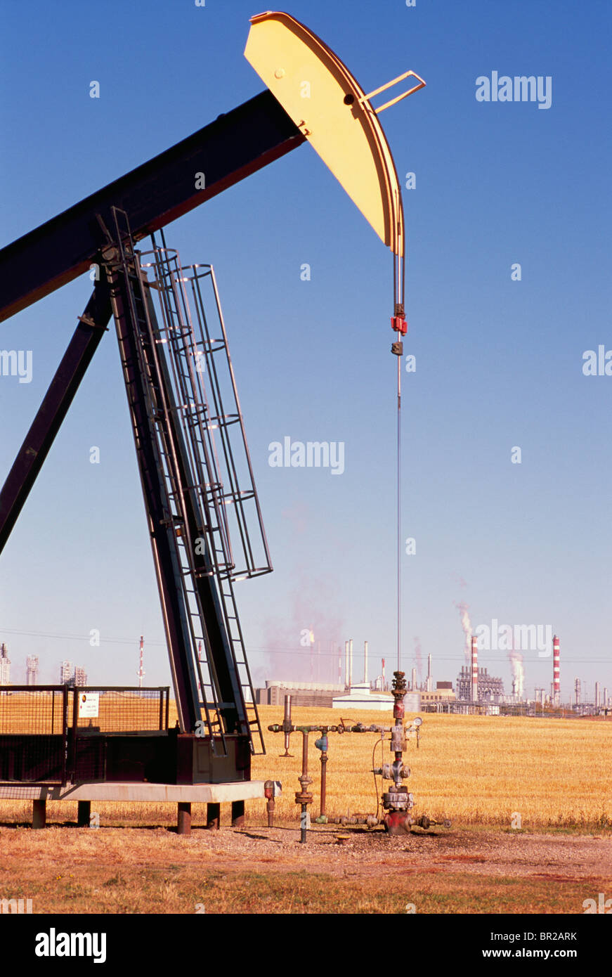 Pump Jack (Oil Donkey) pumping at Oil Well in Oil Field, Alberta ...