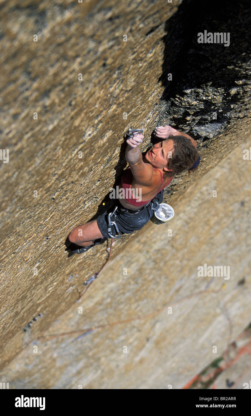 High angle perspective of a woman lead climbing Stock Photo - Alamy