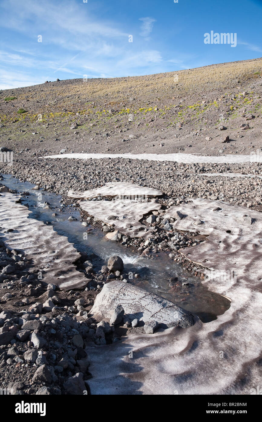 Snow melt on Mount Adams northwest flank, Mount Adams Wilderness ...