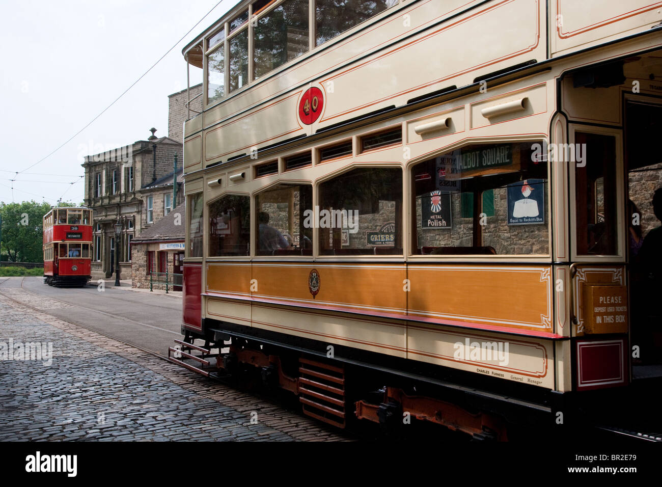 Trams at the National Tramway Museum Crich Tramway Village, nr Matlock ...