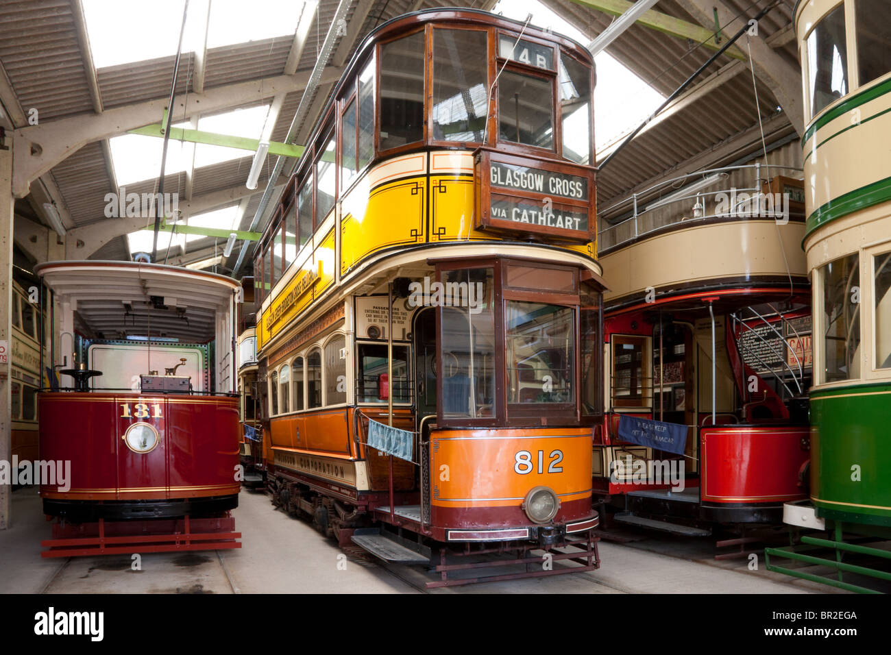 Trams at the National Tramway Museum Crich Tramway Village, nr Matlock ...