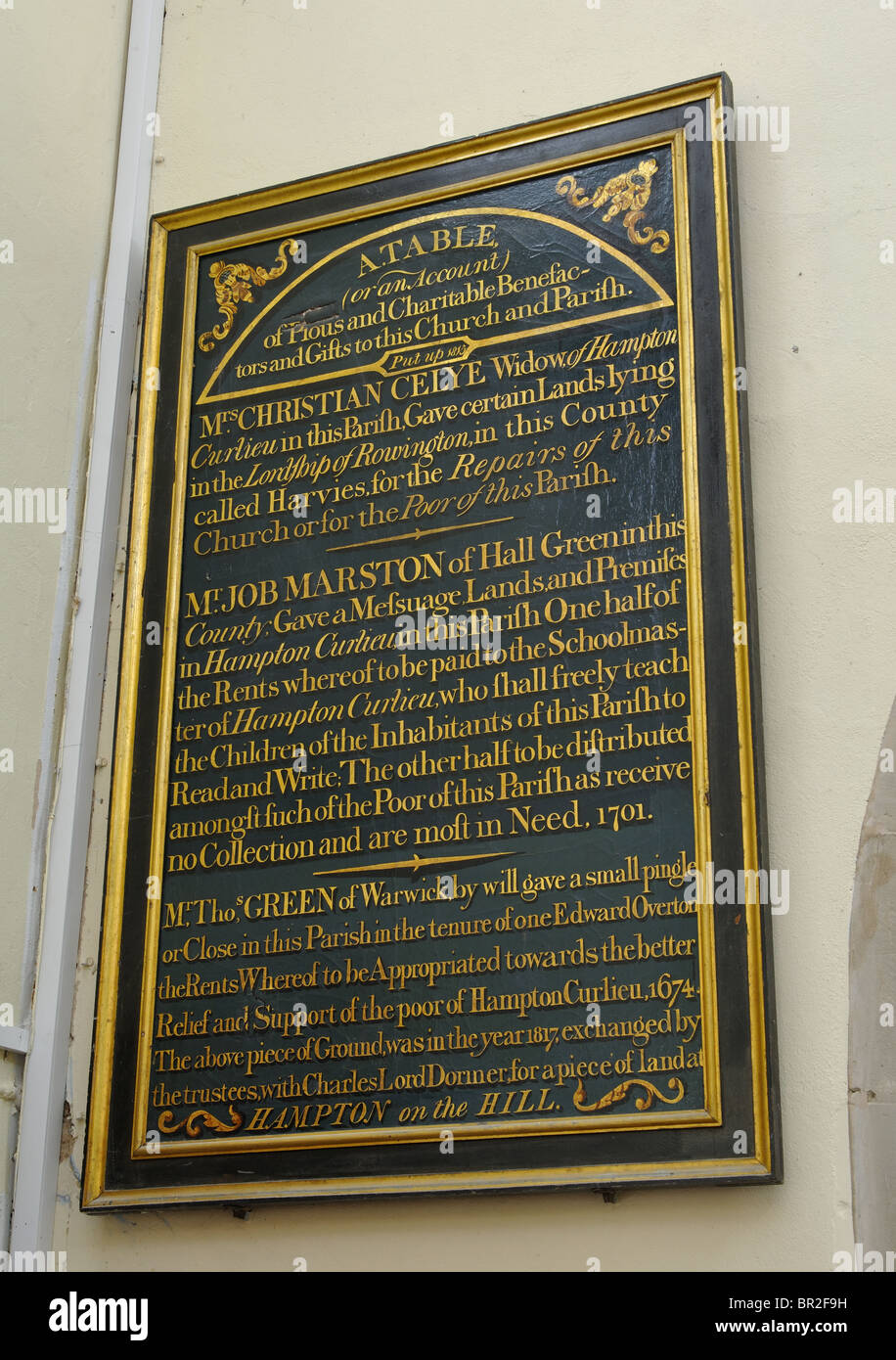 Board in St. Michael`s Church, Budbrooke, Warwickshire, England, UK ...