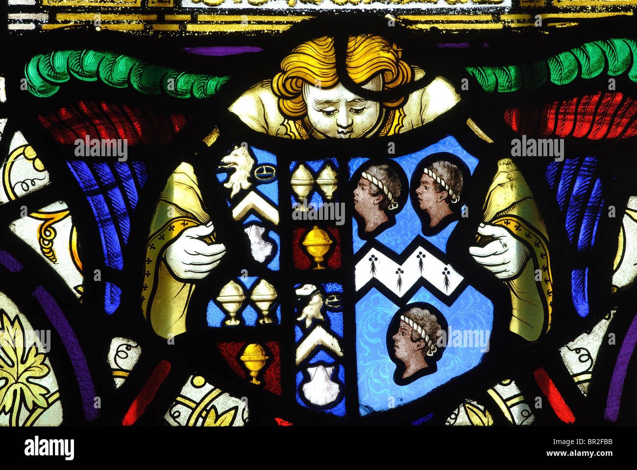 Heraldic stained glass, St. Michael`s Church, Budbrooke, Warwickshire ...