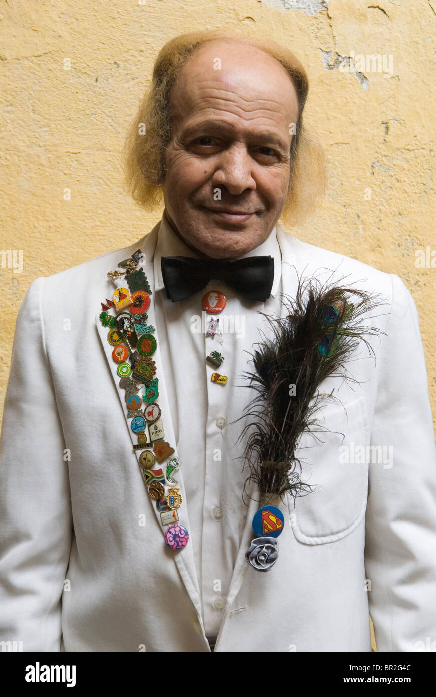 Pin Button Badges. Stylish man wearing his collection of pinbutton ...