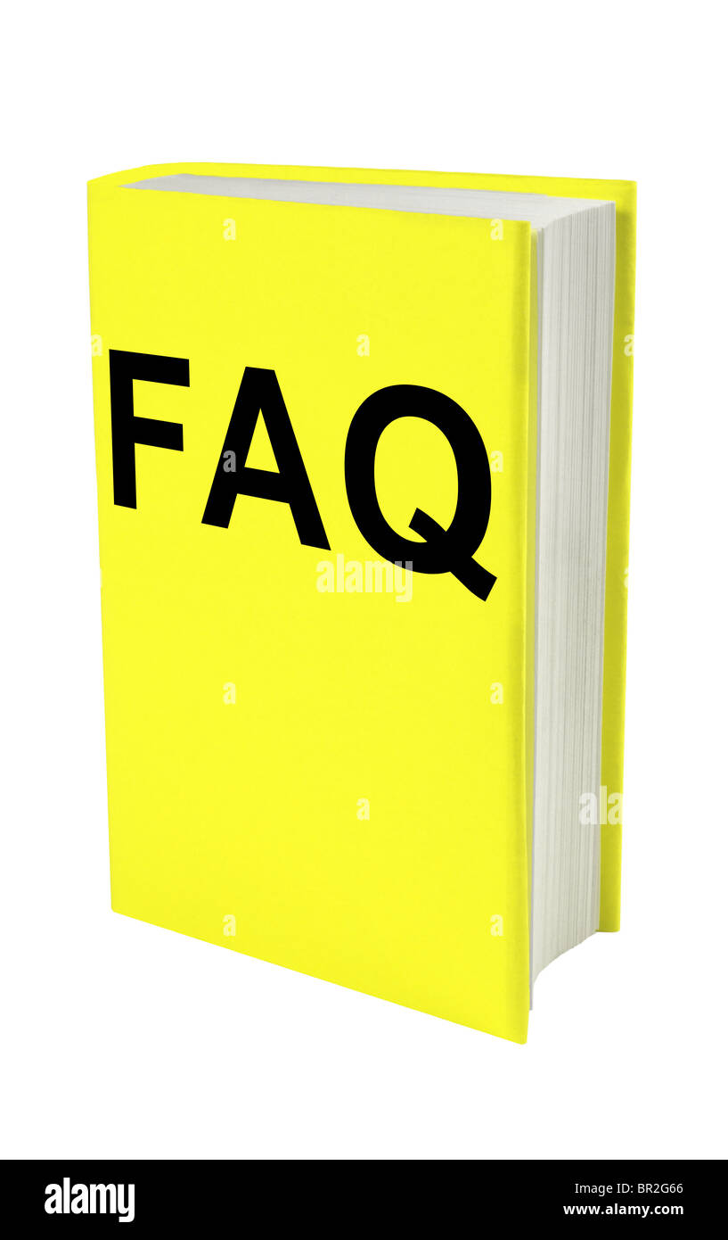 Acronym FAQ (Frequently Asked Questions) printed on a yellow book Stock ...
