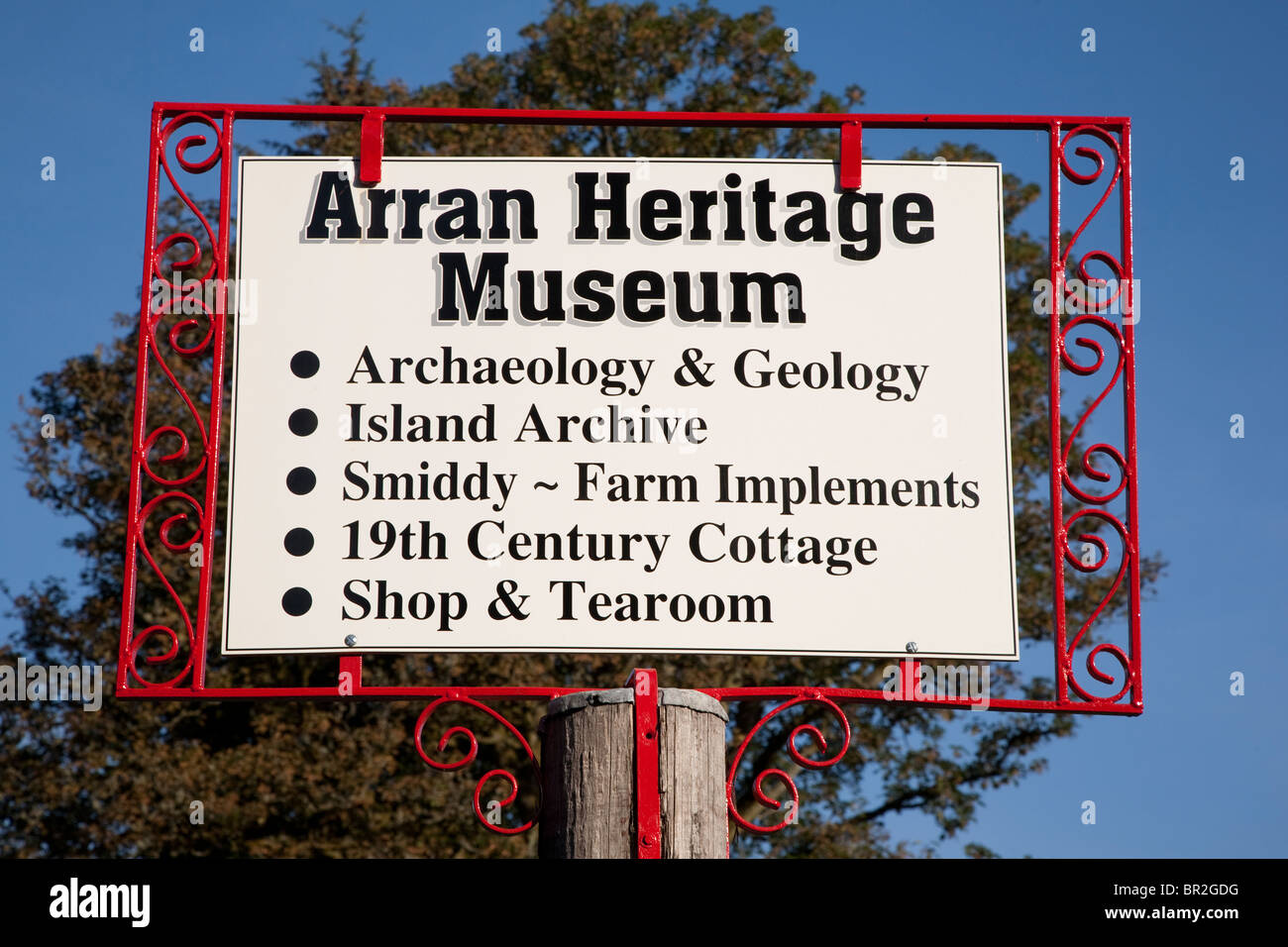 Arran Heritage Museum Sign on the Isle of Arran, Scotland Stock Photo ...
