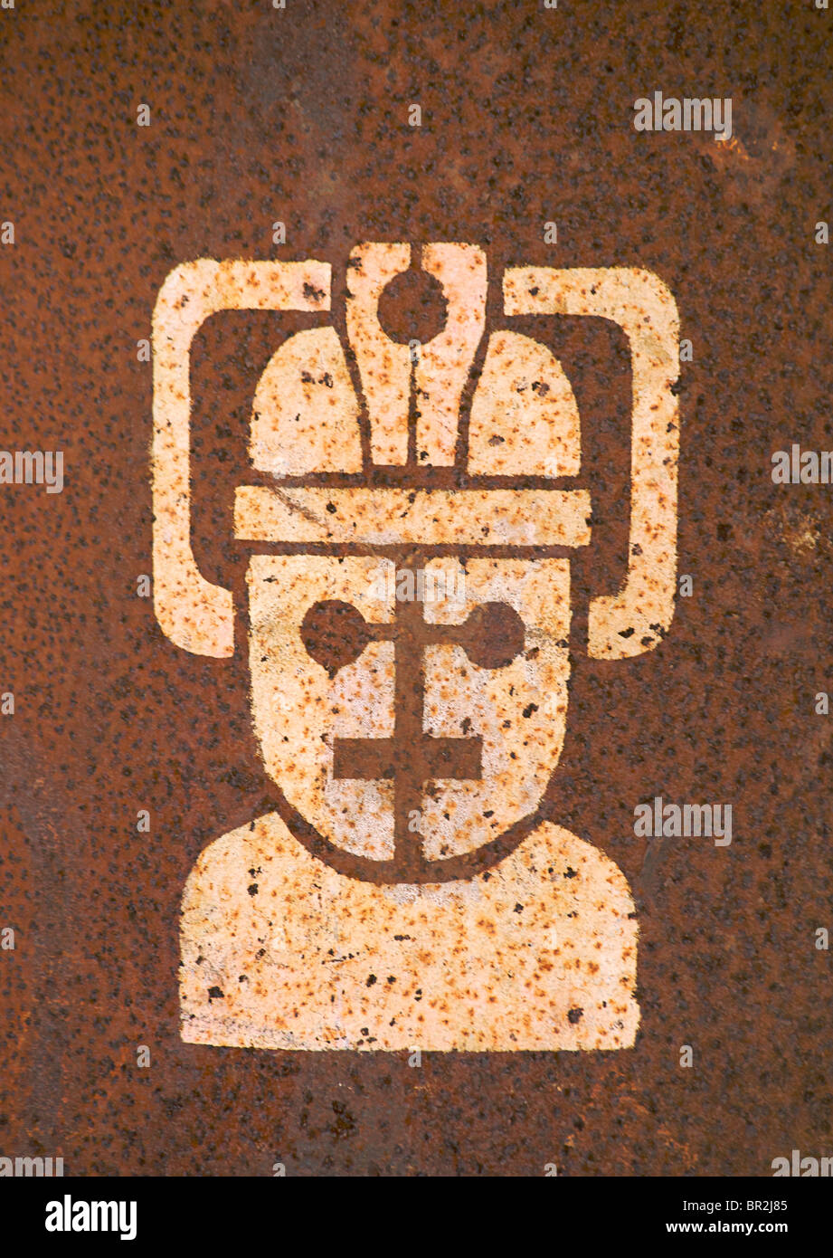 Urban art. Cyberman graphic on a rusty pillar of the West Pier ...