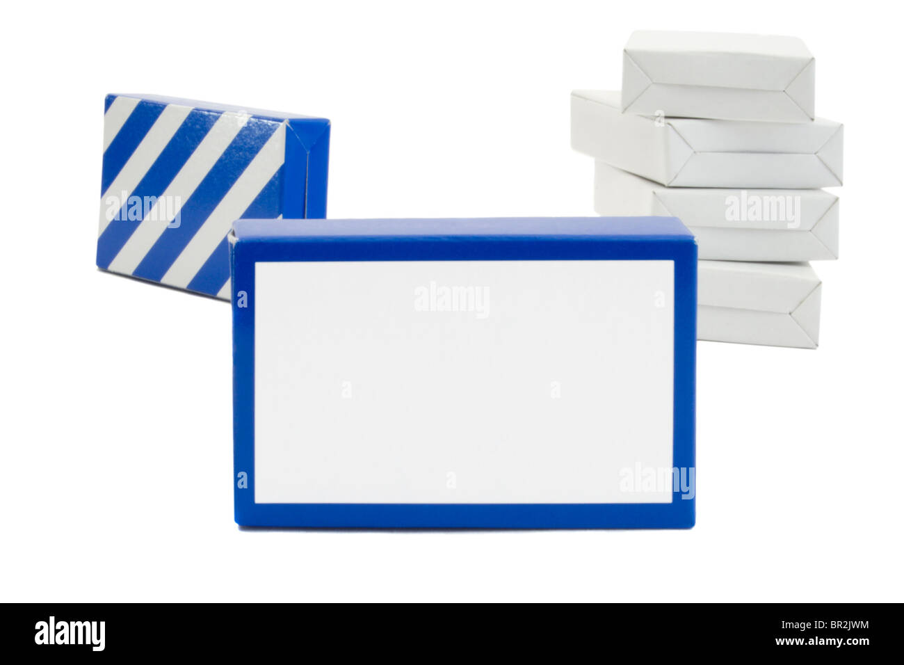 Blue striped and white carton boxes isolated on white background Stock ...