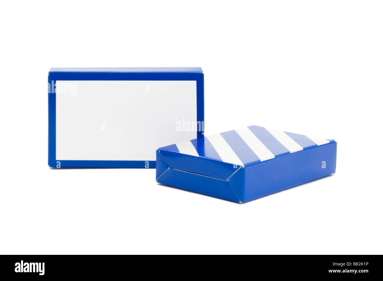 Blue striped carton boxes isolated on white background Stock Photo - Alamy