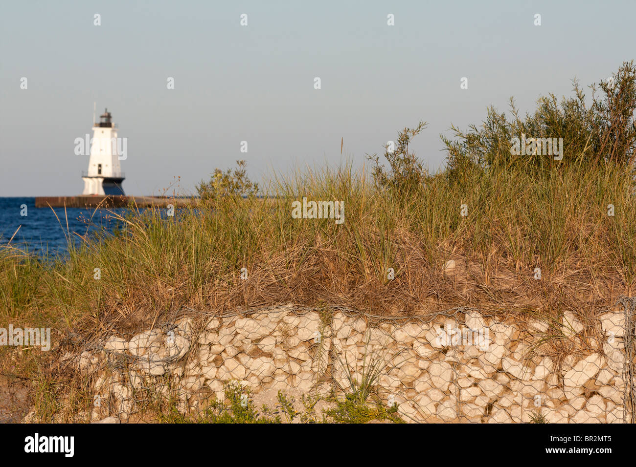 White Lighthouse North Pierhead with erosion control rocks gabion on ...