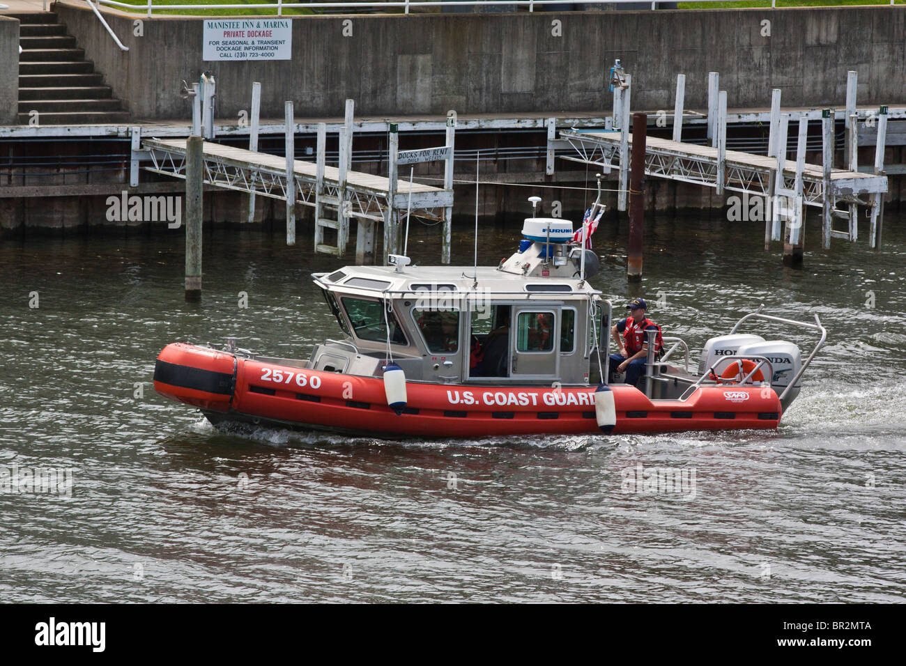 U.S.Coast Guard boat patrol at Lake Michigan Manistee MI in USA US from ...