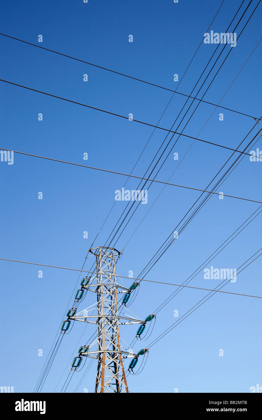 High-voltage overhead power lines and metallic pylon , Finland Stock ...