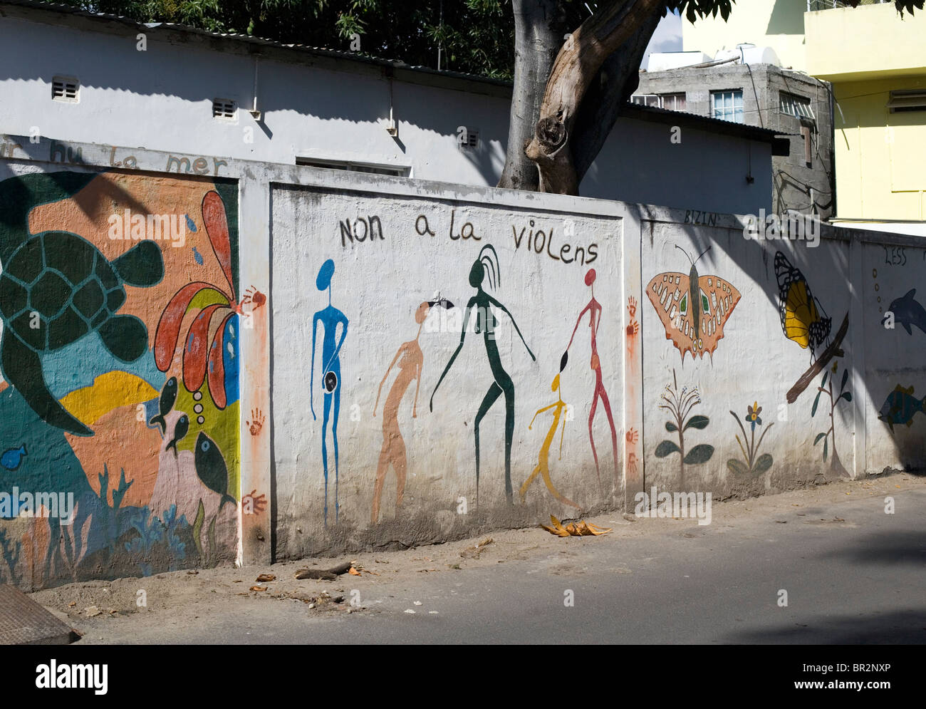 Wall painting, Serious messages in Creole, Tamarin, Mauritius Stock ...