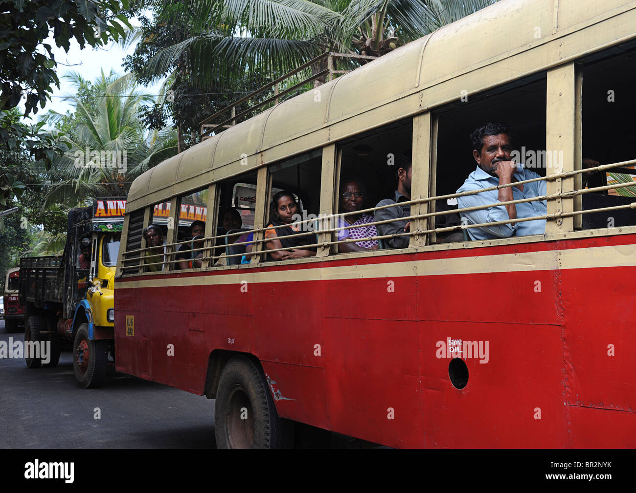Public transport. Passengers on a bus, Kerala, IndiaPublic transport ...