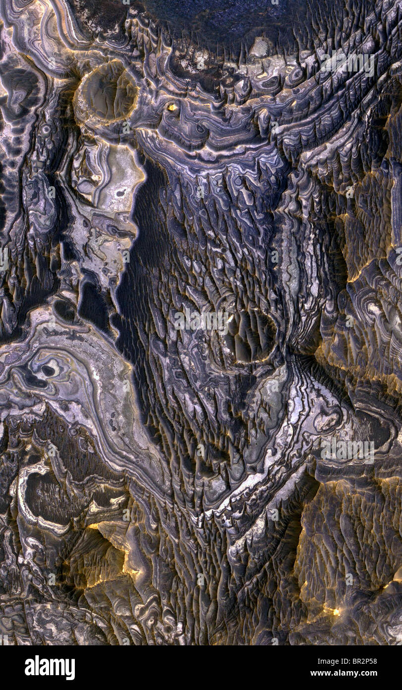 Martian landform. Variations in layered deposits near Juventae Chasma ...