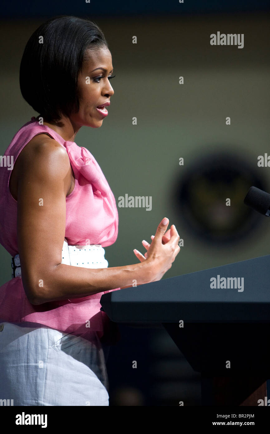 First Lady Michelle Obama visits Bell Multicultural High School Stock ...