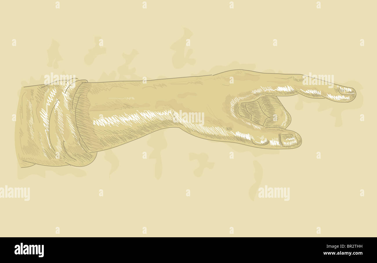 hand sketched illustration of a hand finger pointing to side done in ...