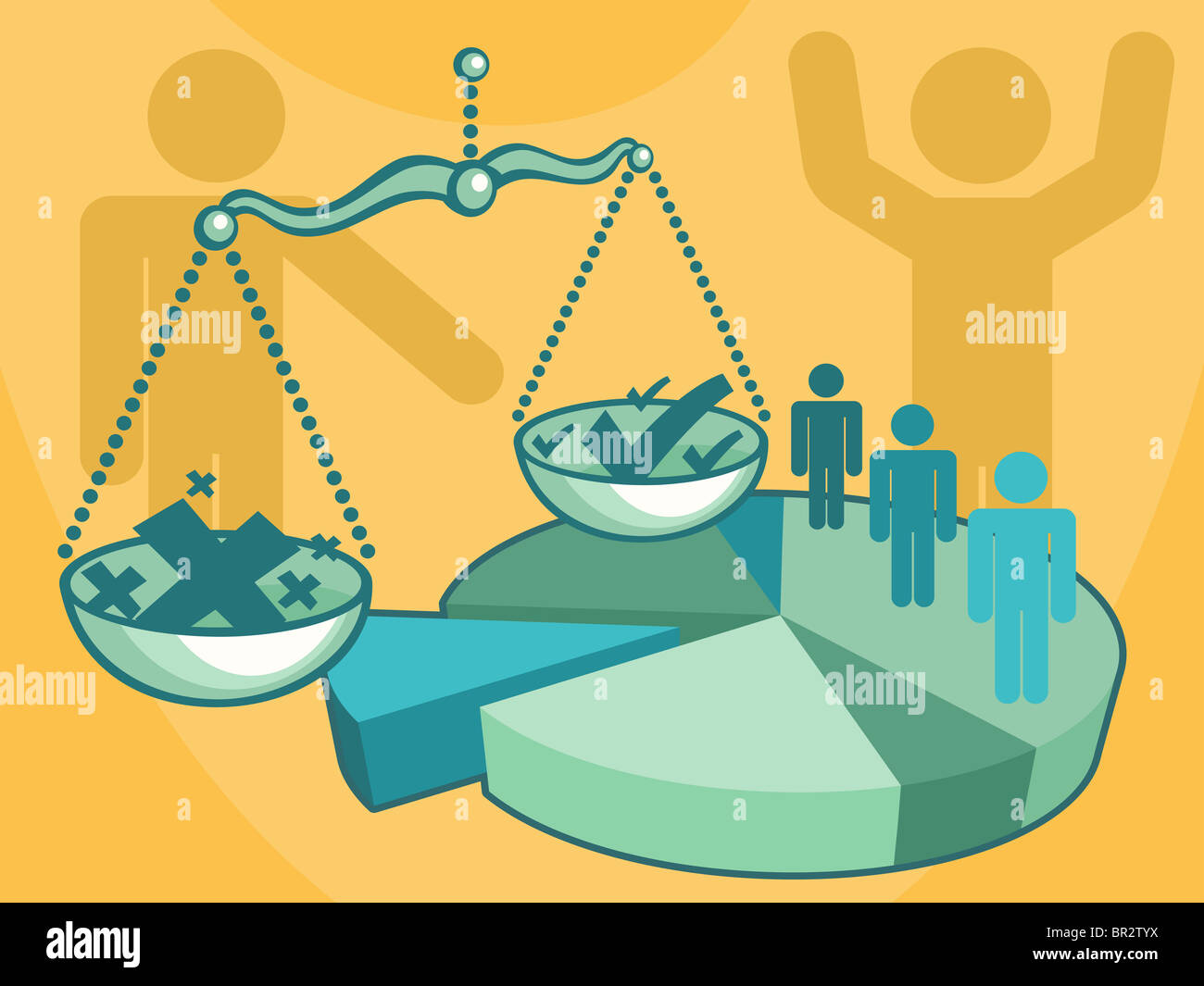 A graphical illustration of a pie chart and weight scales Stock Photo ...
