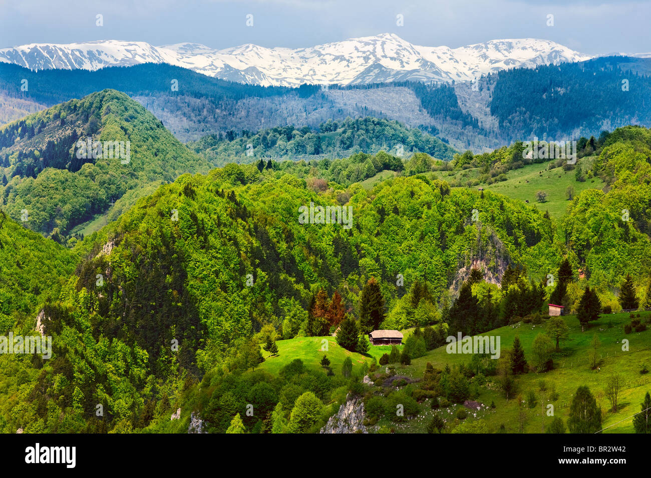 Beautiful alpine landscape with mountains and sky Stock Photo - Alamy