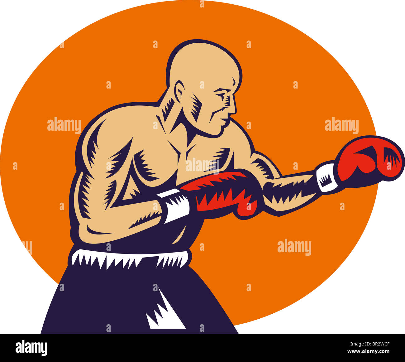 boxer jabbing side view done in woodcut style Stock Photo - Alamy