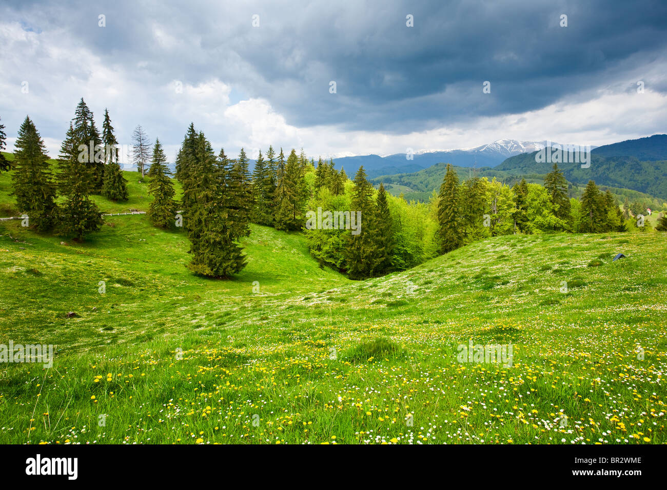Beautiful alpine landscape with mountains and sky Stock Photo - Alamy