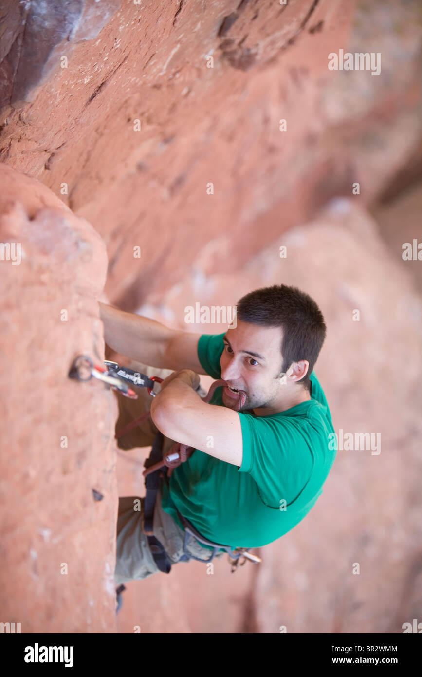 High angle perspective of a man climbing Stock Photo - Alamy